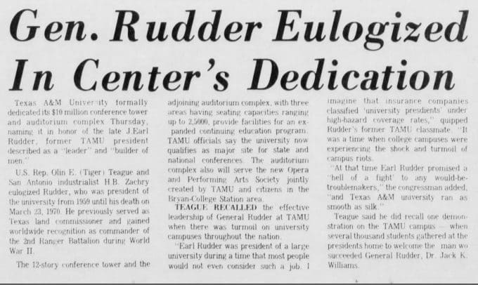 Rudder Eulogy – City of College Station