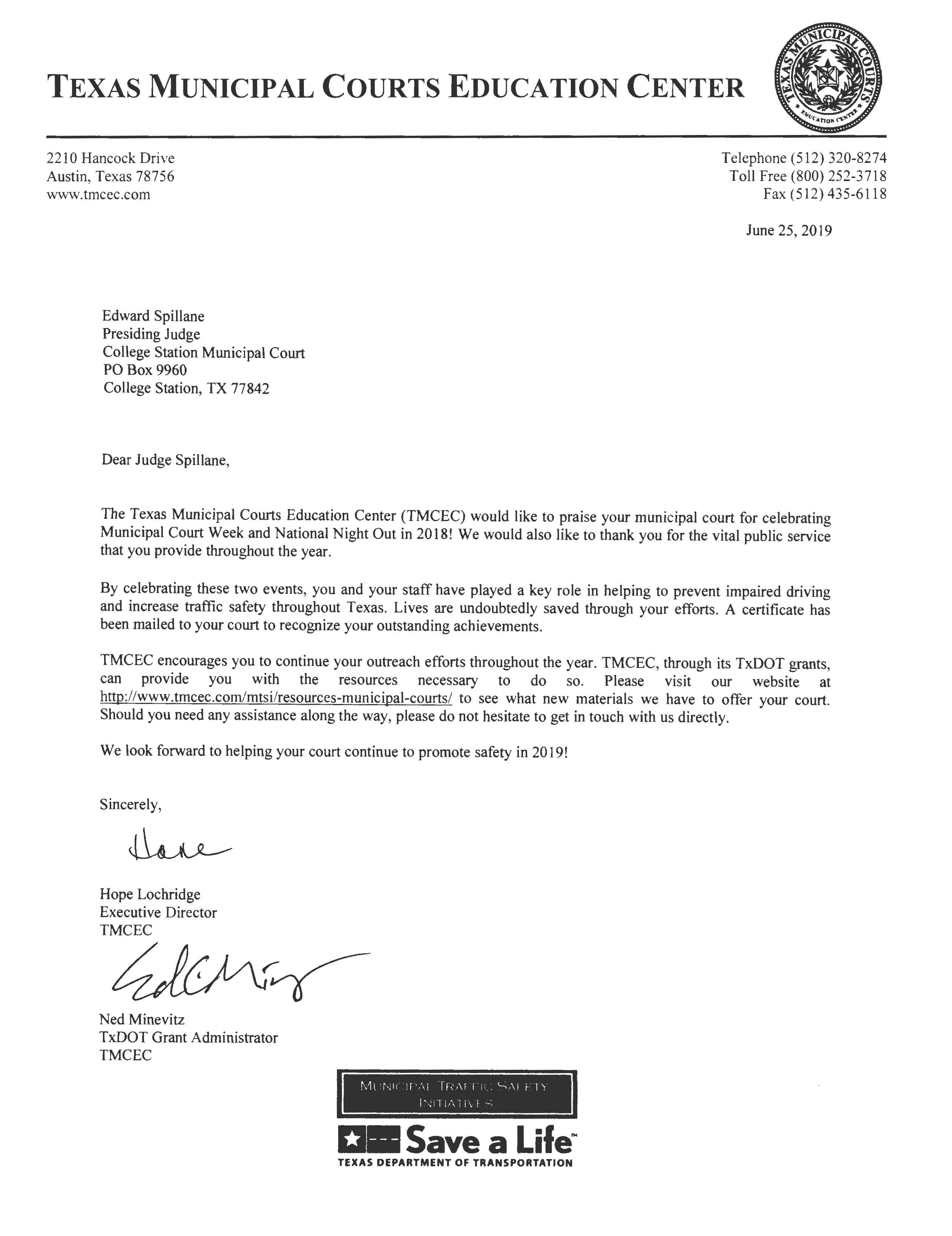 Court Letter – City of College Station